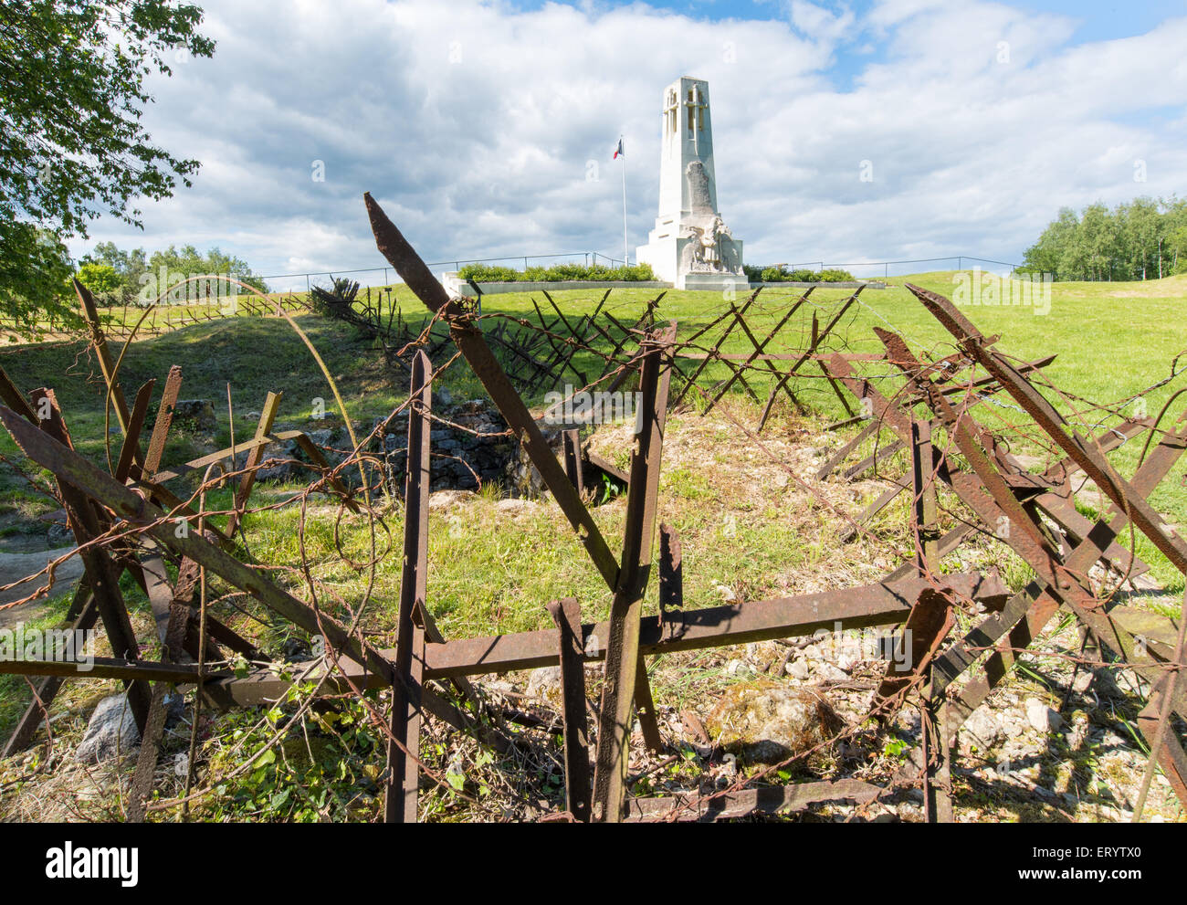 Restored French WW1 trench and barbed wire entanglements on Butte de ...