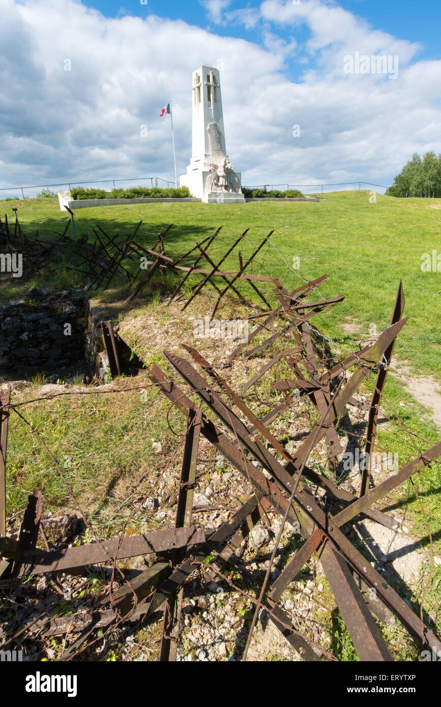 Restored French WW1 trench and barbed wire entanglements on Butte de ...