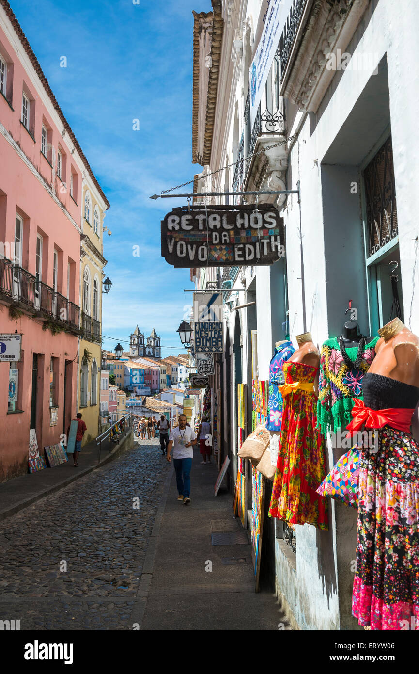 SALVADOR, BRAZIL - MARCH 12, 2015: Cobblestone street in Pelourinho ...