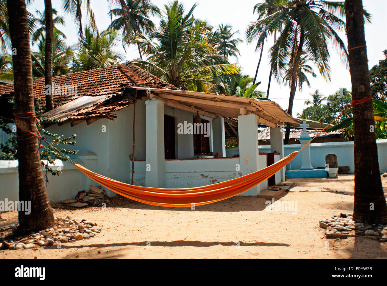 Hammock between palm trees , Anjuna beach cottage , Goa , India , Asia ...