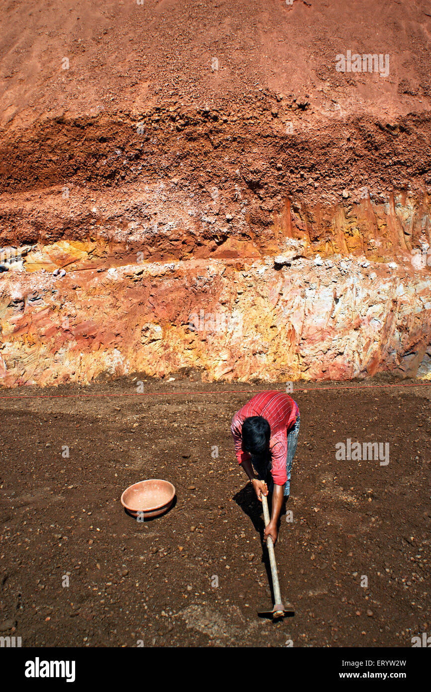 Man working , Iron Ore heap , Panji , Panjim , Goa , India , Asia Stock ...