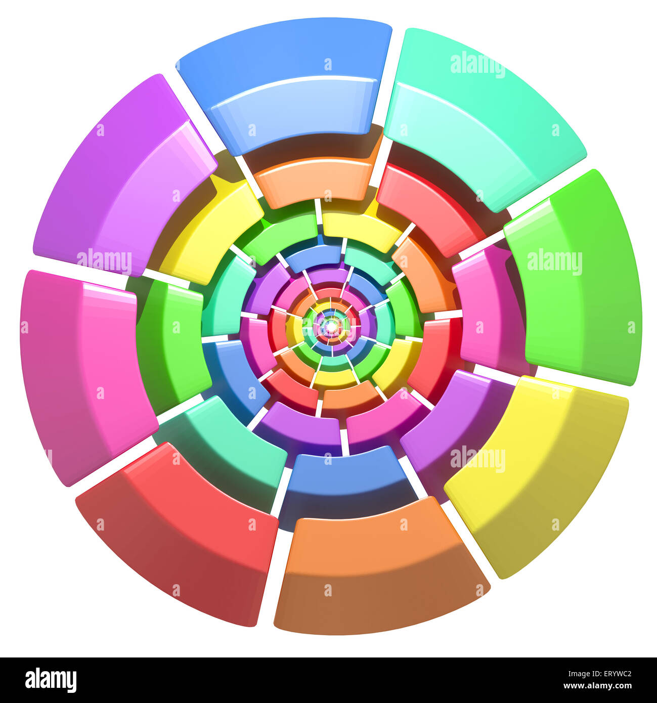 3d rendering of a divided and colored circles on a white background ...