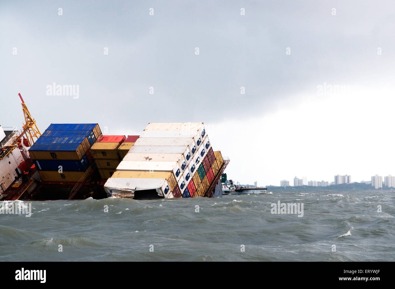 Container ship chitra tilted dangerously colliding in sea ; Bombay ...