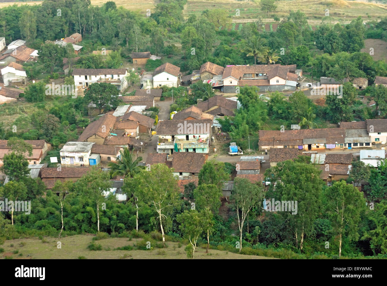 Aerial view of town , Panhala , Kolhapur , Maharashtra , India , Asia ...