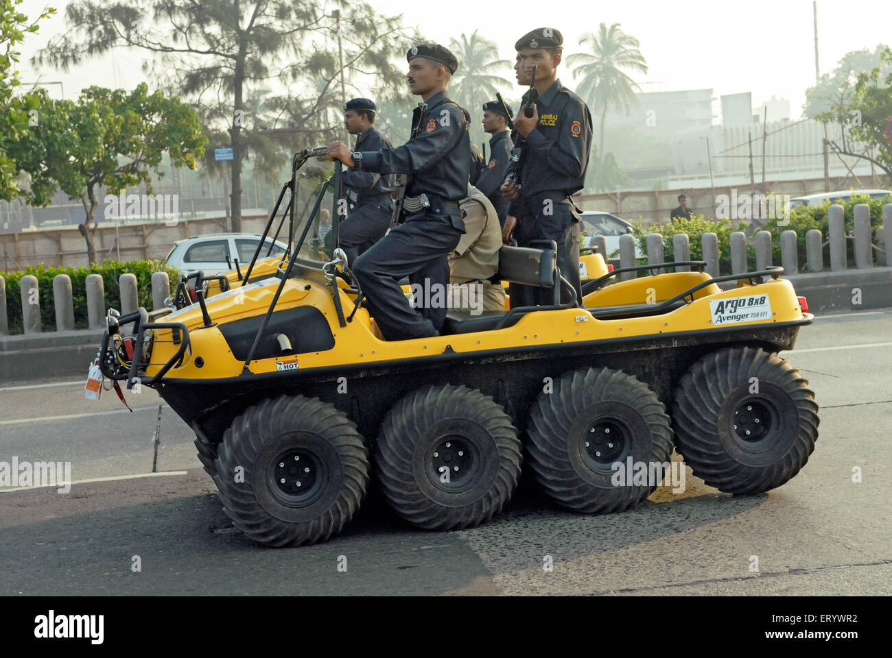 Mumbai police commandos in eight wheel amphibious vehicle at marine ...