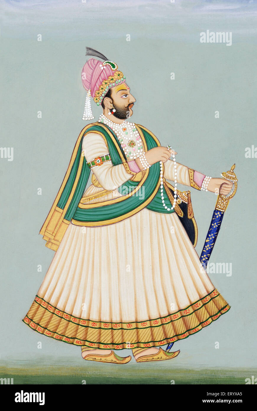 Miniature painting of Maharaja Sawai Jagat Singh Jaipur Rajasthan India ...