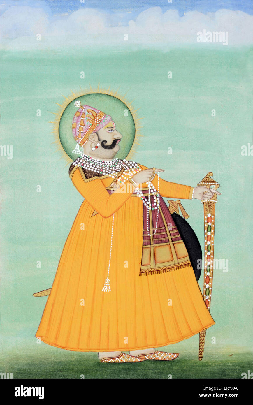 Miniature painting of Maharaja Sawai Madho Singh Jaipur Rajasthan India ...