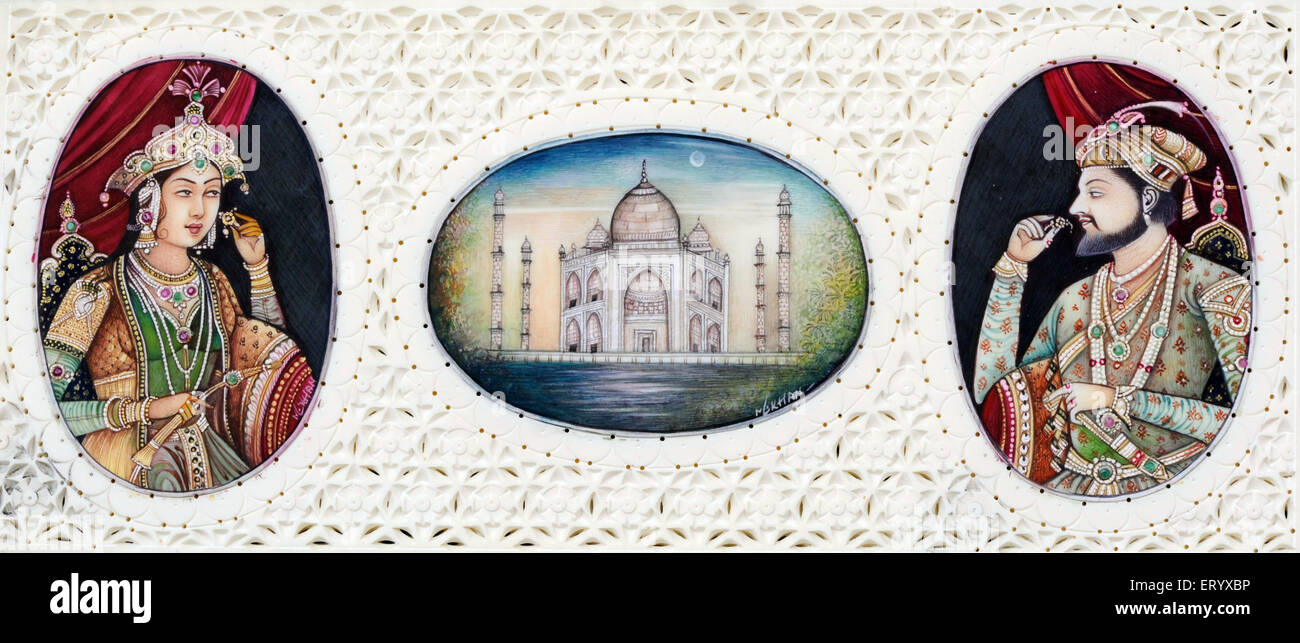 Miniature painting of Mughul Emperor Shah Jahan With Wife Mumtaz Mahal Stock Photo - Alamy