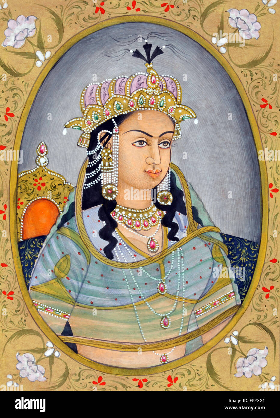 Miniature Painting of Mughul Queen Mehrunissa India Asia Stock Photo ...