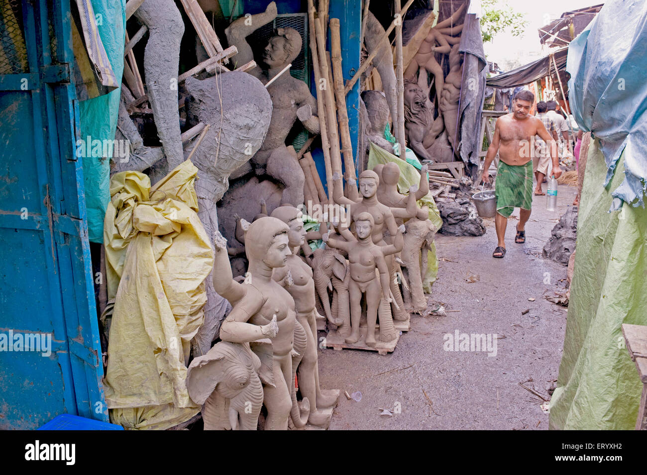 The open studio of the clay modeller at Kumartuli ; Kolkata Calcutta ...
