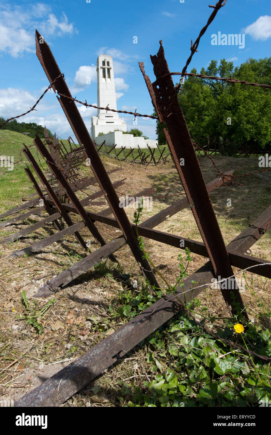Restored French WW1 trench and barbed wire entanglements on Butte de ...