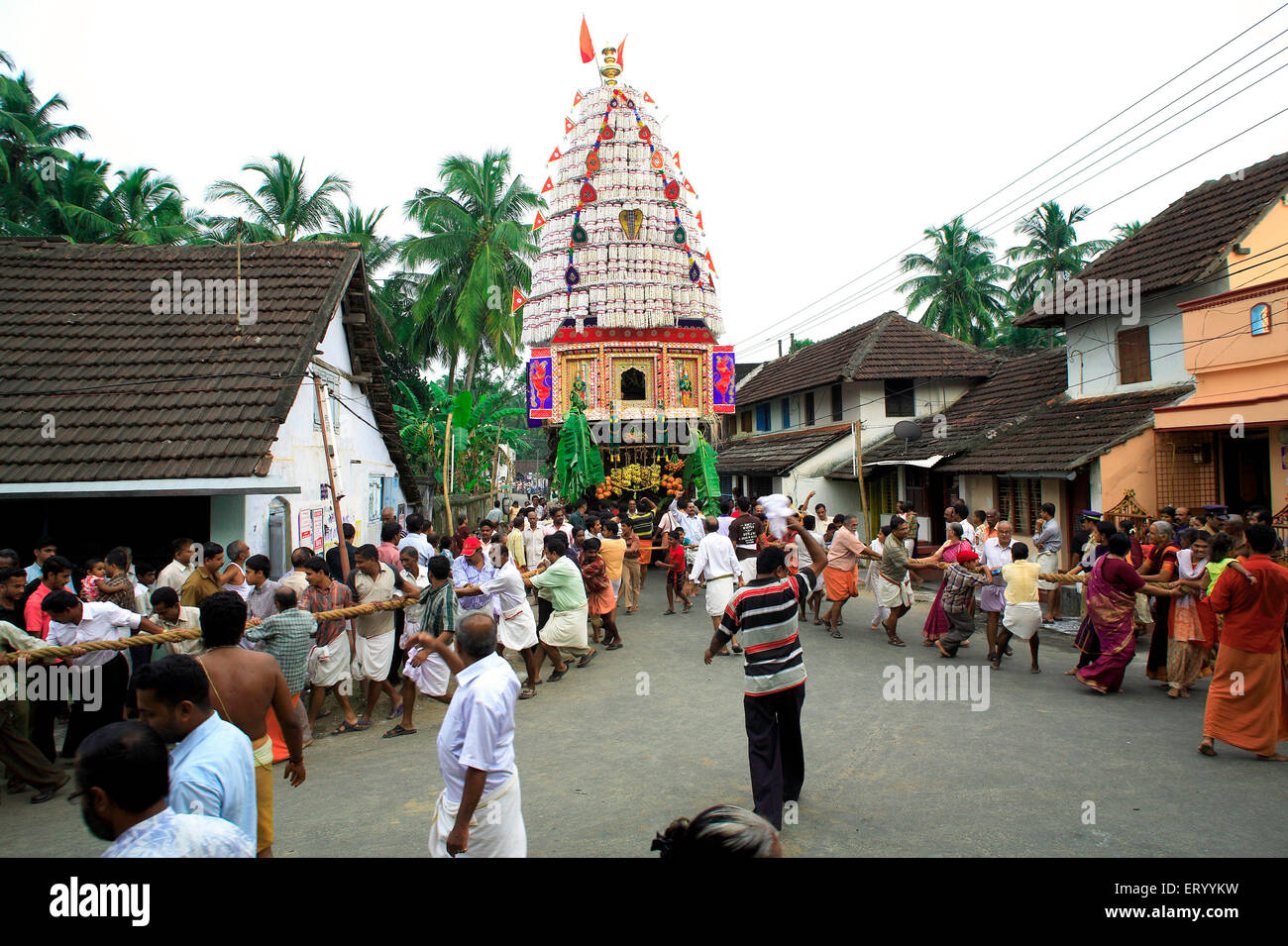 People pulling rope of rath , Ratholsavam Chariot Festival ; Palghat ...