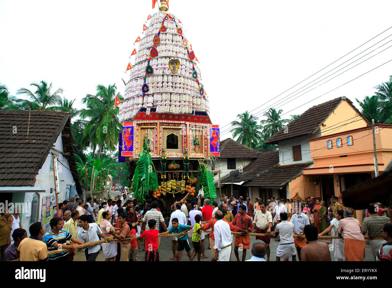 People pulling rope of rath , Ratholsavam Chariot Festival ; Palghat ...