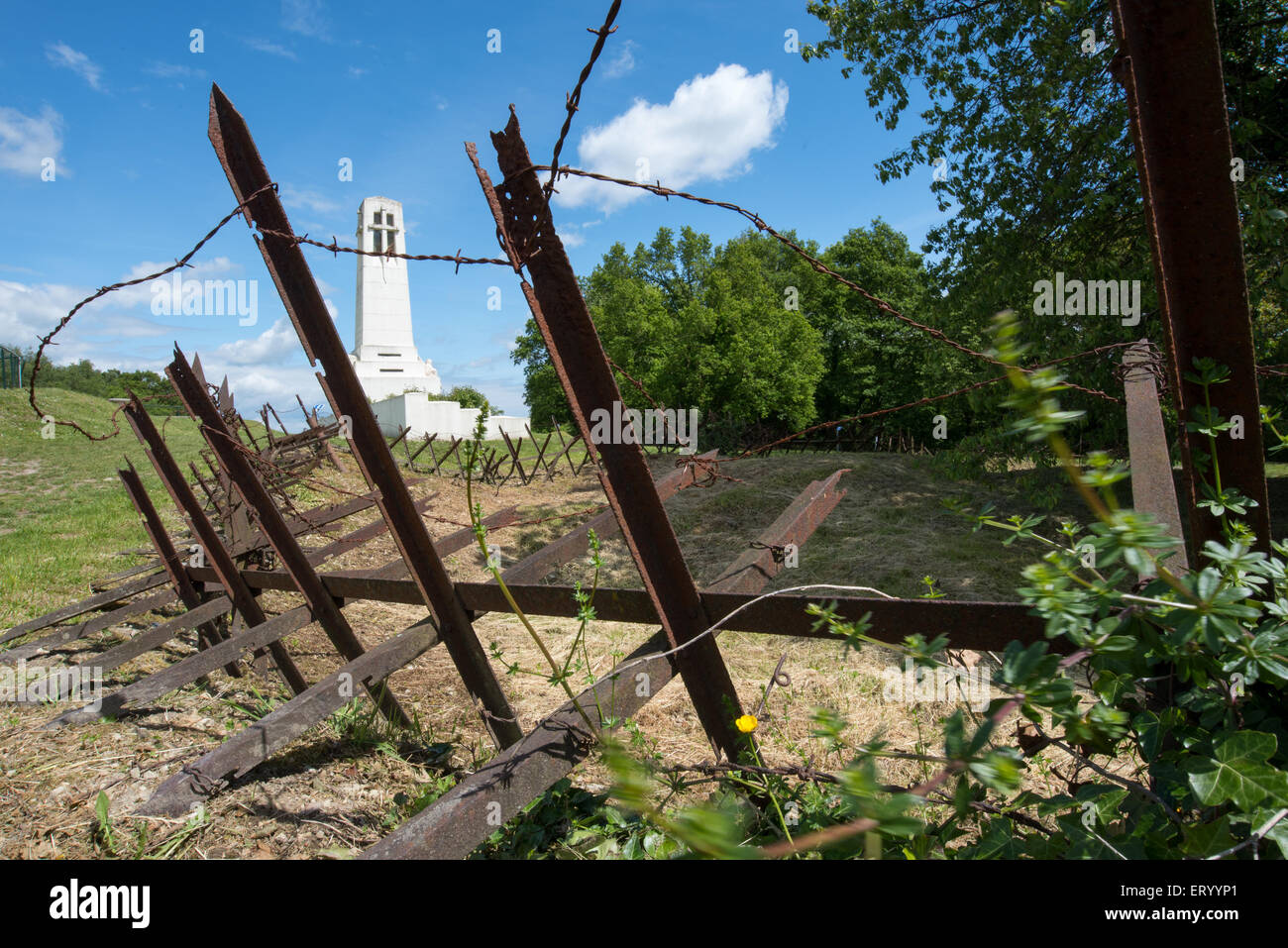 Restored French WW1 trench and barbed wire entanglements on Butte de ...