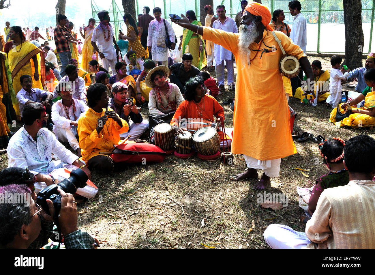 Baul folk singer singing folk songs ; Shantiniketan ; Calcutta ...