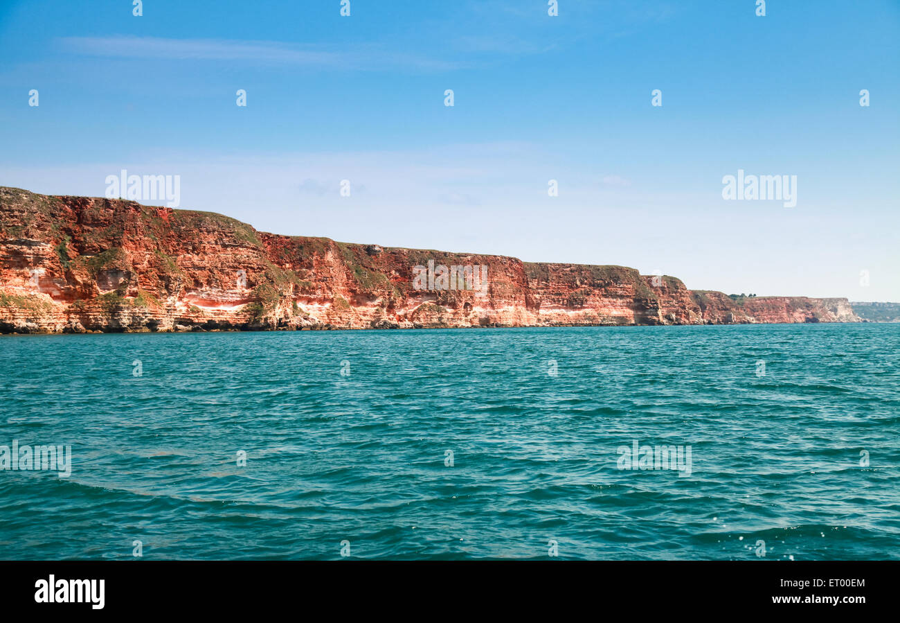 Kaliakra headland. Bulgaria, Black Sea. Coastal landscape with red ...