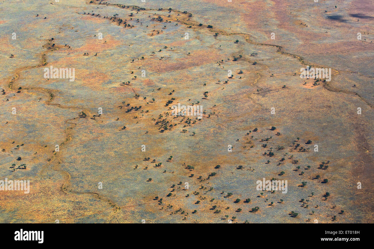 Aerial view of Australia's dry, outback, near Longreach, Queensland ...