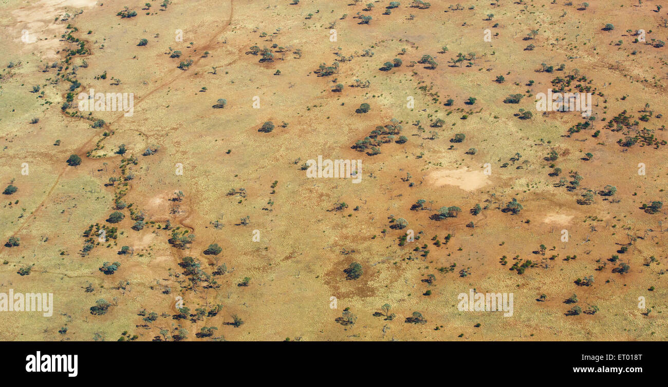 Aerial view of Australia's dry outback, near Longreach, Queensland ...