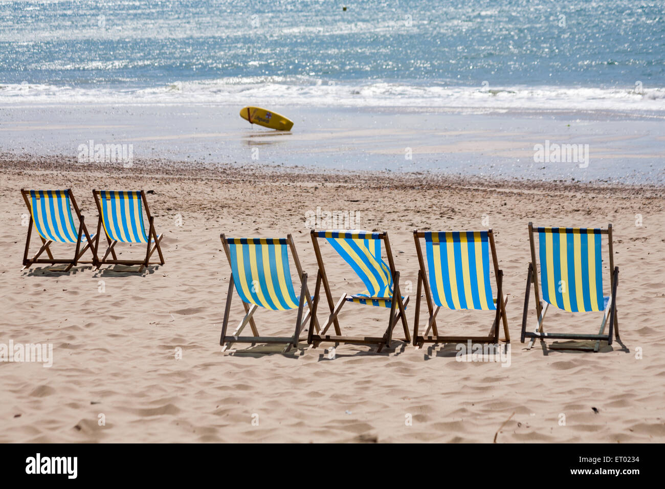 Empty deckchairs at Bournemouth beach in June Stock Photo - Alamy