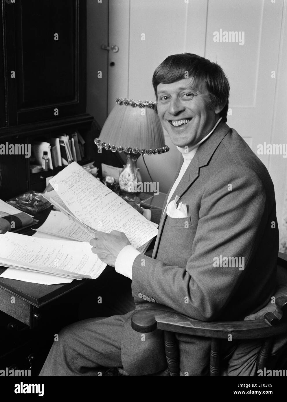 Jimmy Perry, Scriptwriter, pictured working on Dads Army scripts, at ...