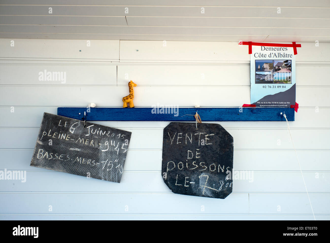 Hand chalked signs, fisherman's stall, Normandy, France Stock Photo - Alamy