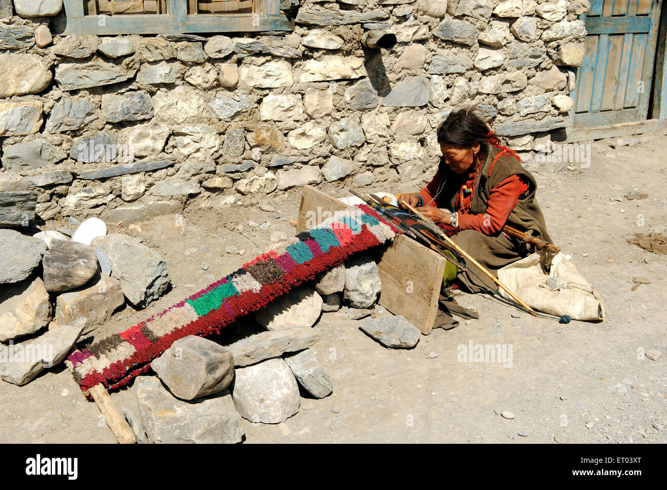 Woman weaving handloom fabric , Kagbeni , Tashi Kang , Nepal , Federal ...