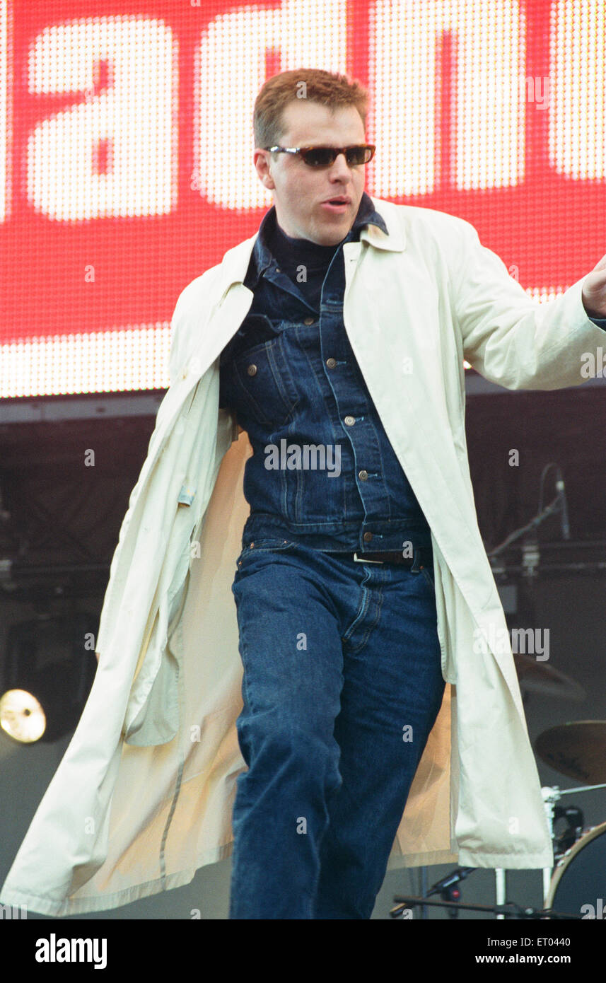 Suggs, lead singer of British ska group Madness, performing at Party in ...