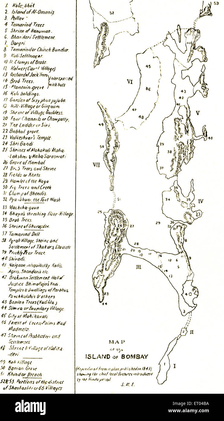 Bombay Map ; map of the island of Bombay ; reproduced from plan in 1843 ...