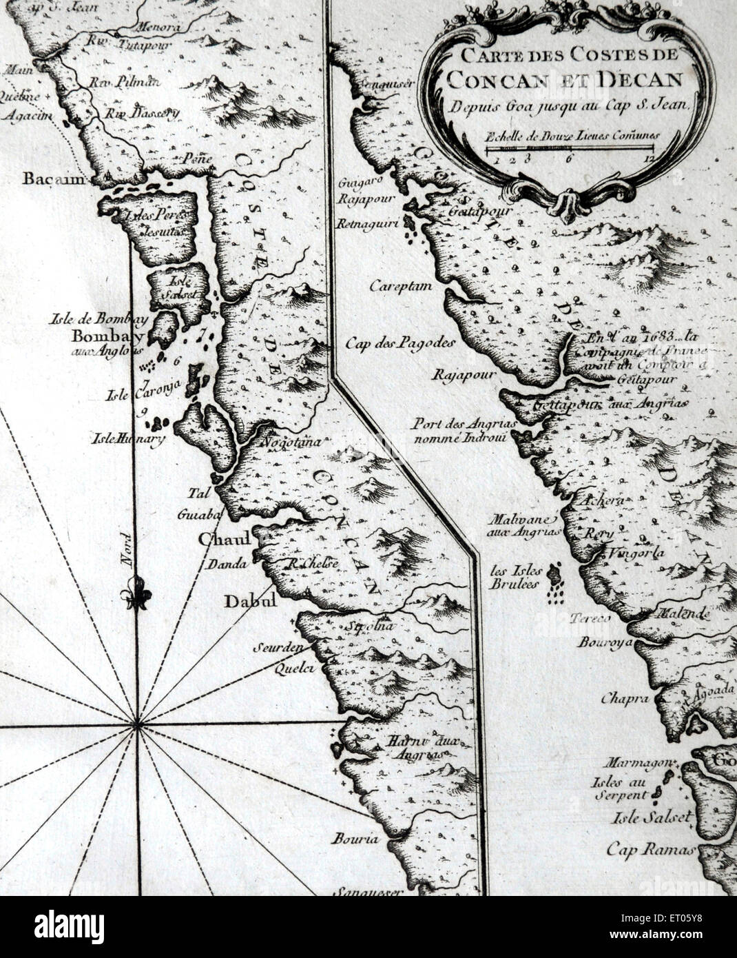 India map ; cartedes costes de concan et decan Stock Photo - Alamy