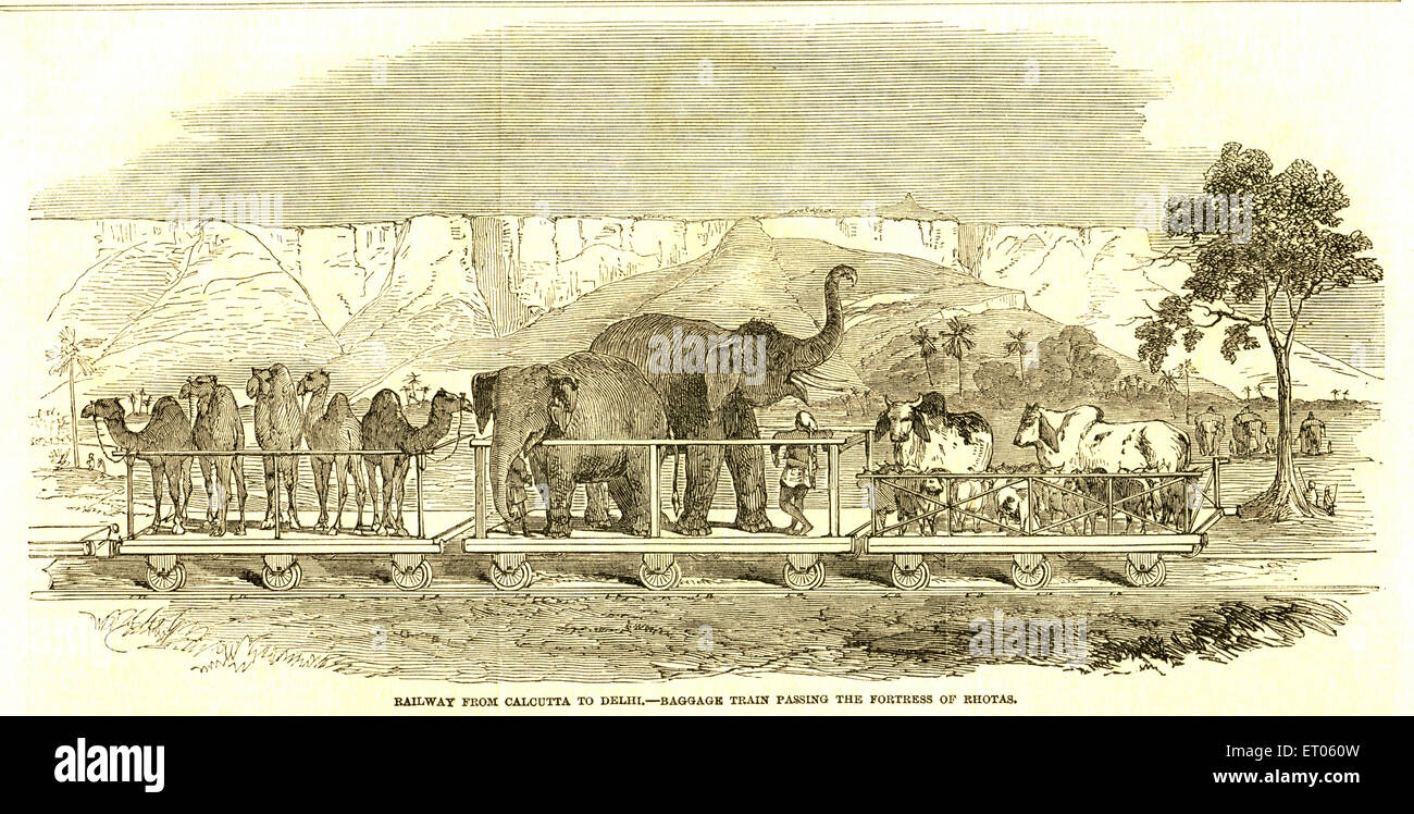 Railway from Calcutta Kolkata to Delhi ; Baggage train passing the ...