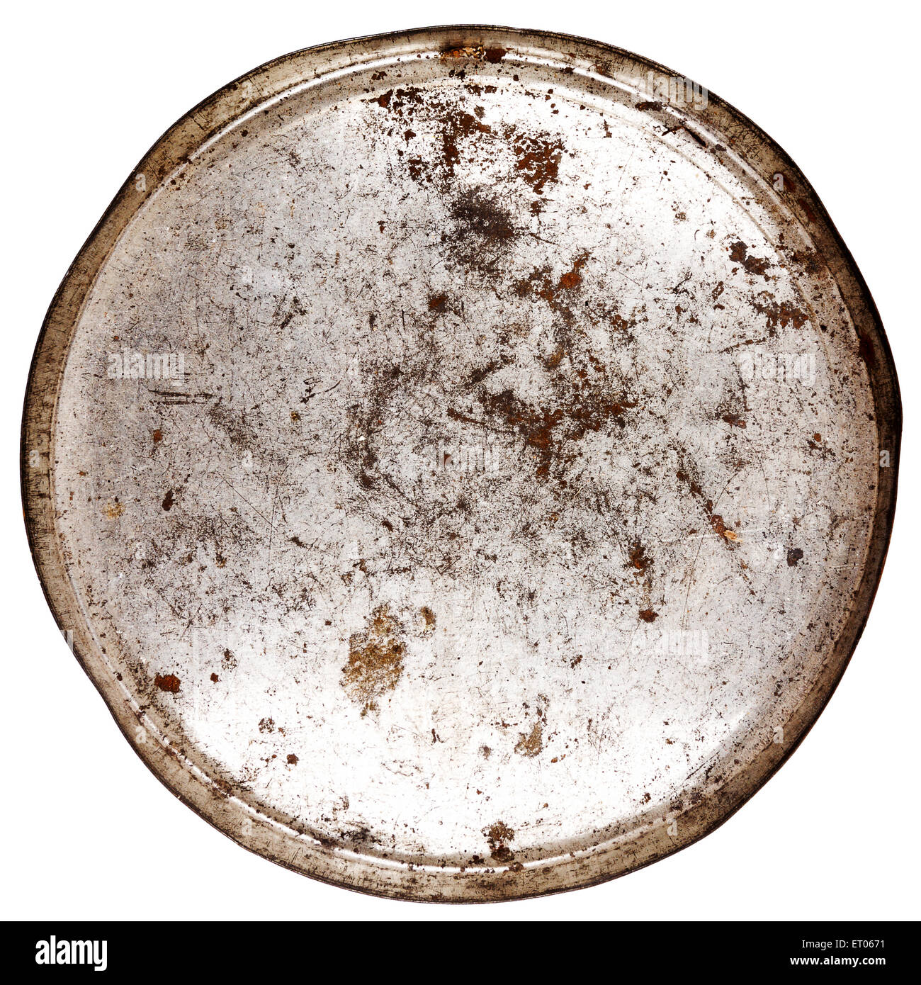 Rusty round metal tin can isolated on white Stock Photo - Alamy