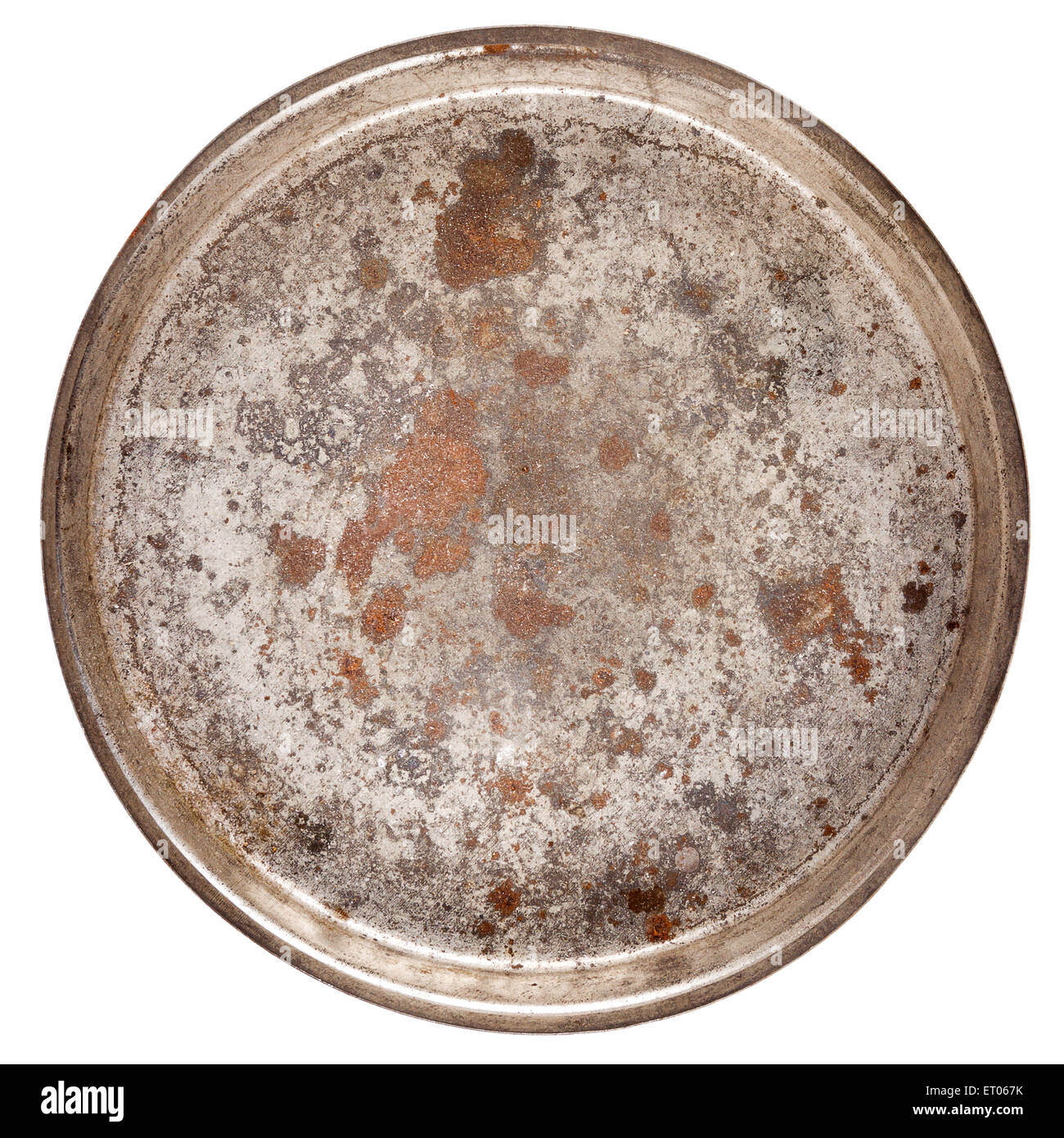 Rusty round metal tin can isolated on white Stock Photo - Alamy