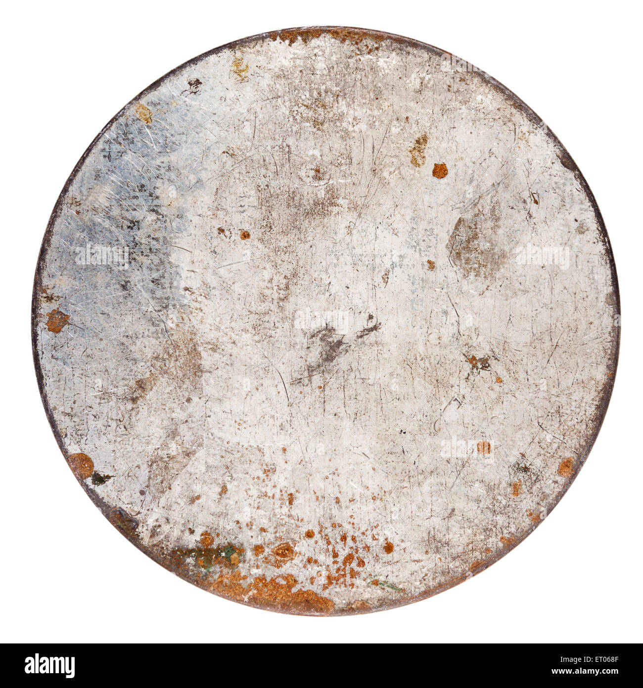 Rusty round metal tin can isolated on white Stock Photo - Alamy