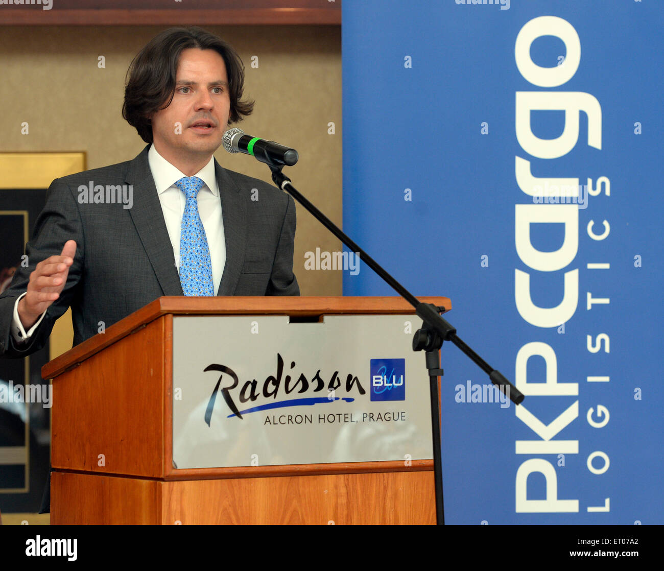 Chairman of the Polish railway company PKP Cargo Adam Purwin speaks ...