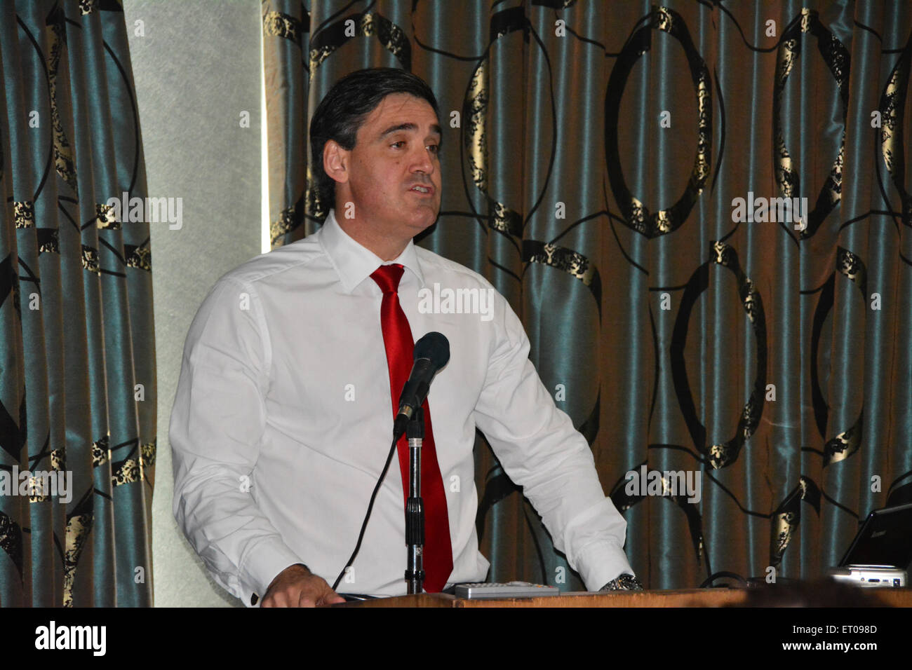 Gibraltar - 10th June 2015 - Daniel Feetham leader of the GSD speaking ...