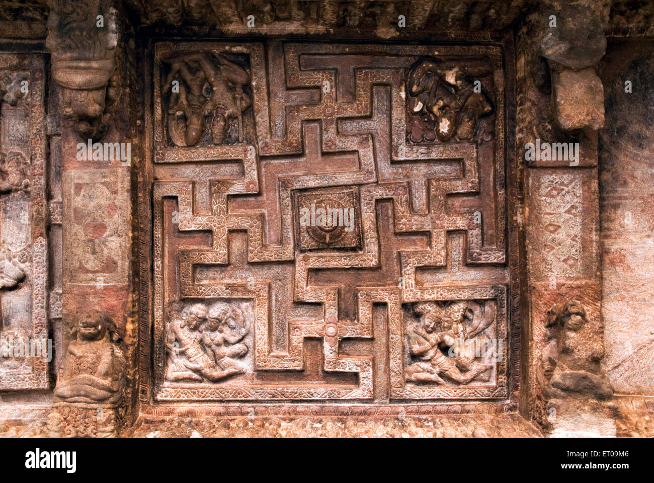 Ceiling carvings in cave two in Badami ; Karnataka ; India Stock Photo ...