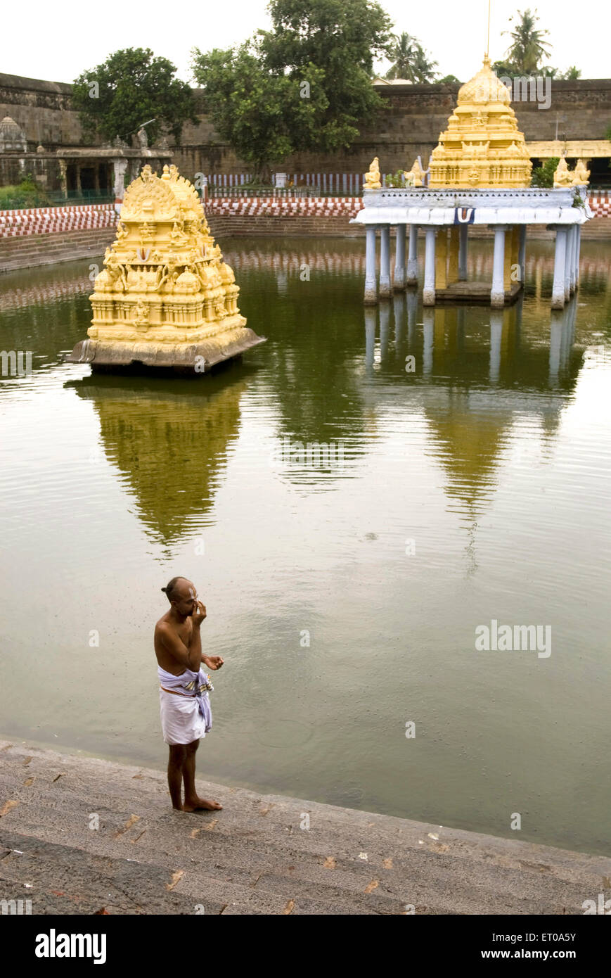 Priest performing daily rituals at Varadaraja Perumal temple in ...