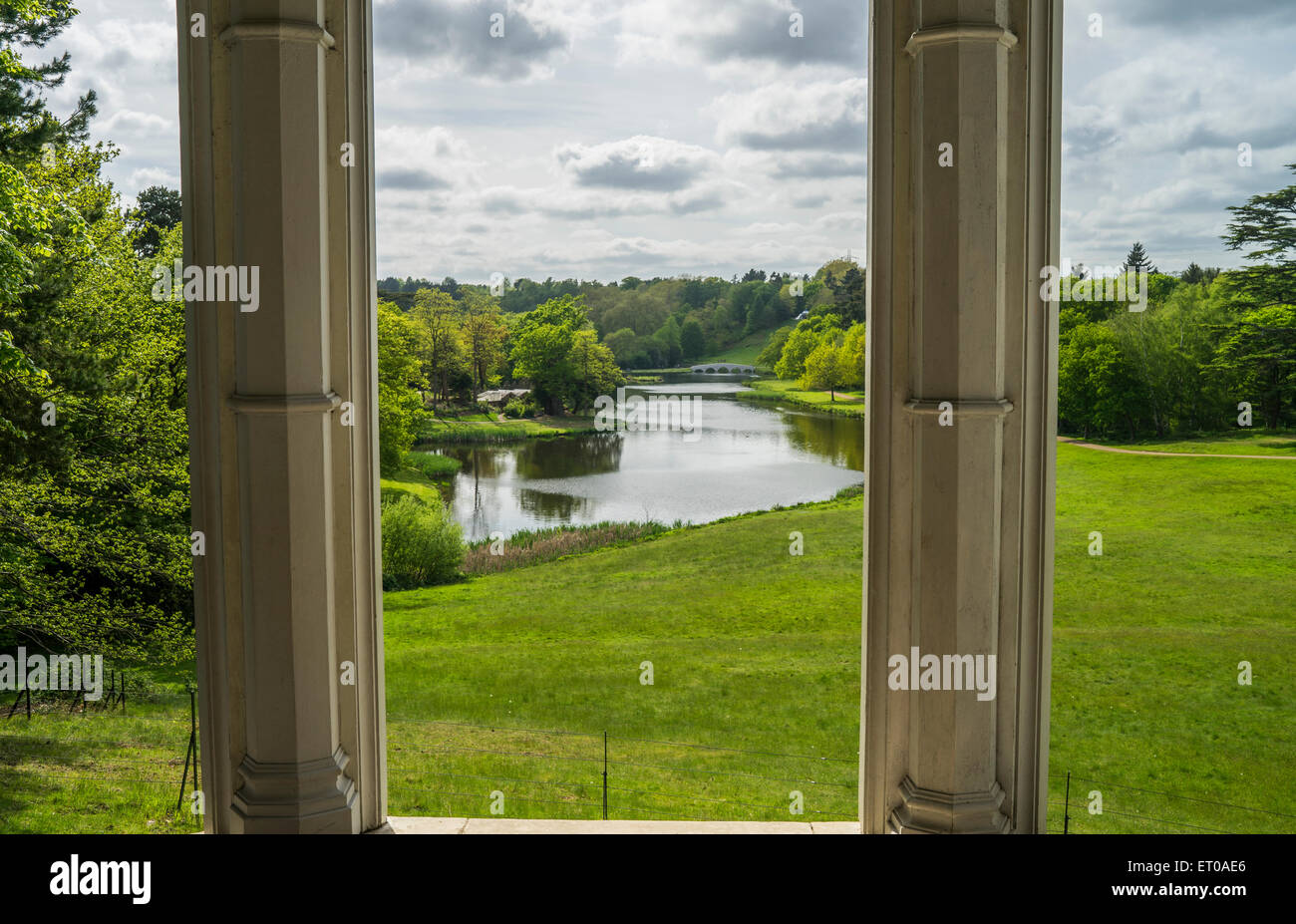 Pillars overlooking a park and lake in Surrey Stock Photo - Alamy