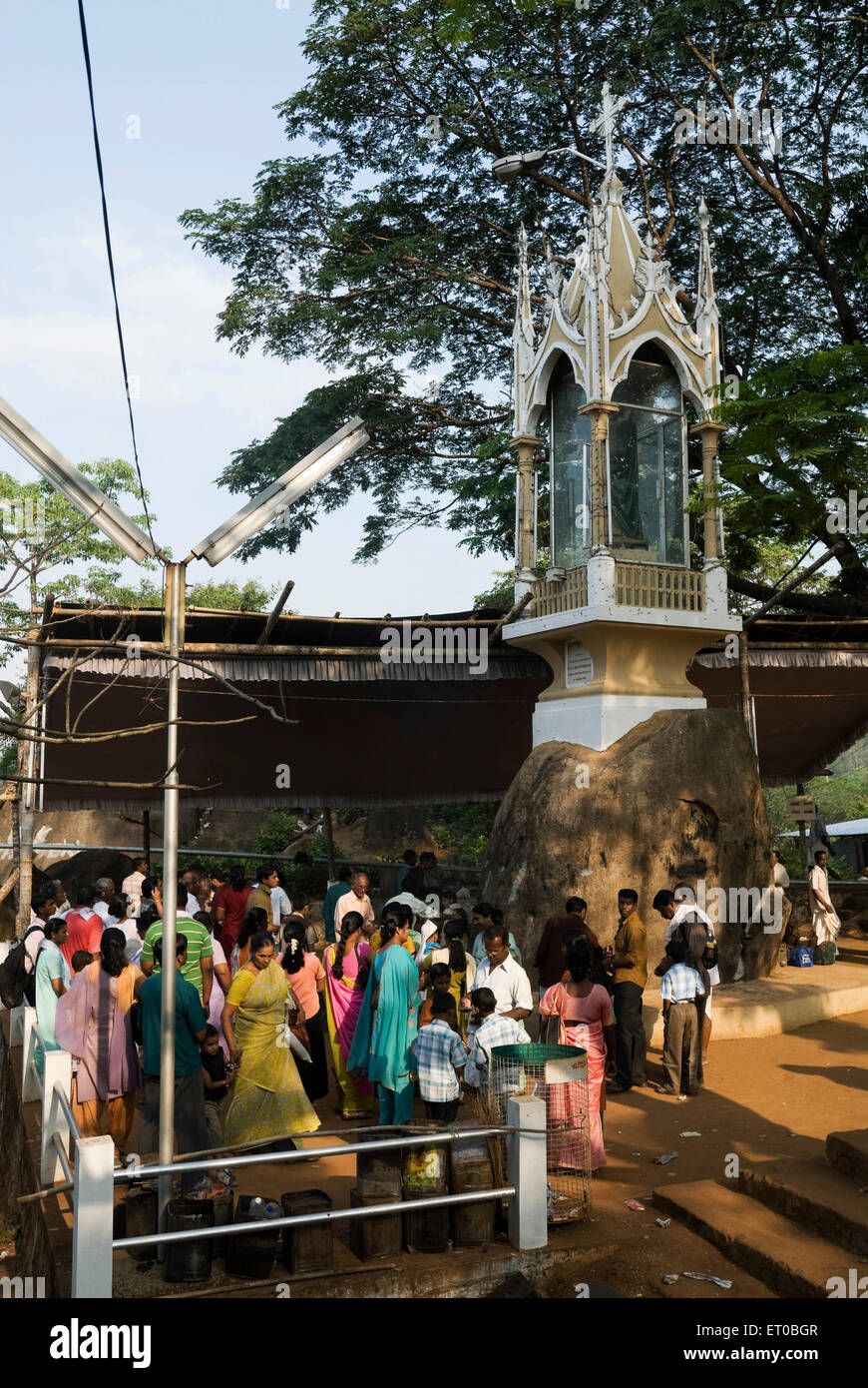Statue of Saint Thomas built above rock at Malayattur ; Kerala ; India ...