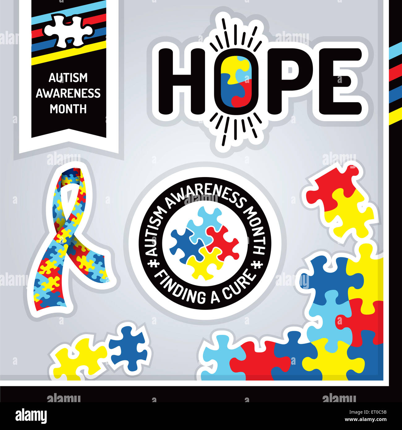 An illustration of various autism awareness elements Stock Photo - Alamy