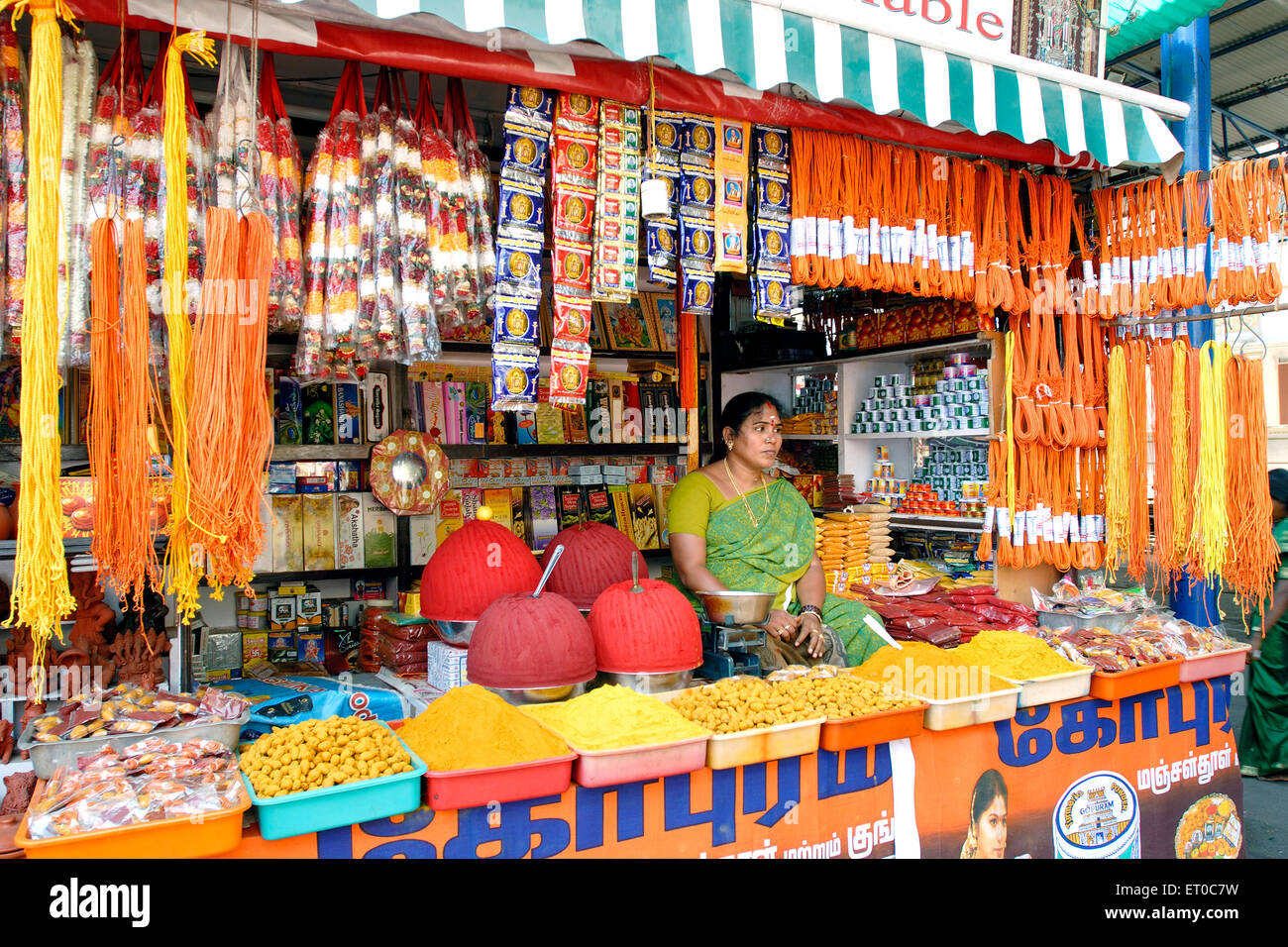 Shop selling pooja items in Kapaleeshwarar Temple in Mylapore Chennai Tamil Nadu India Stock ...