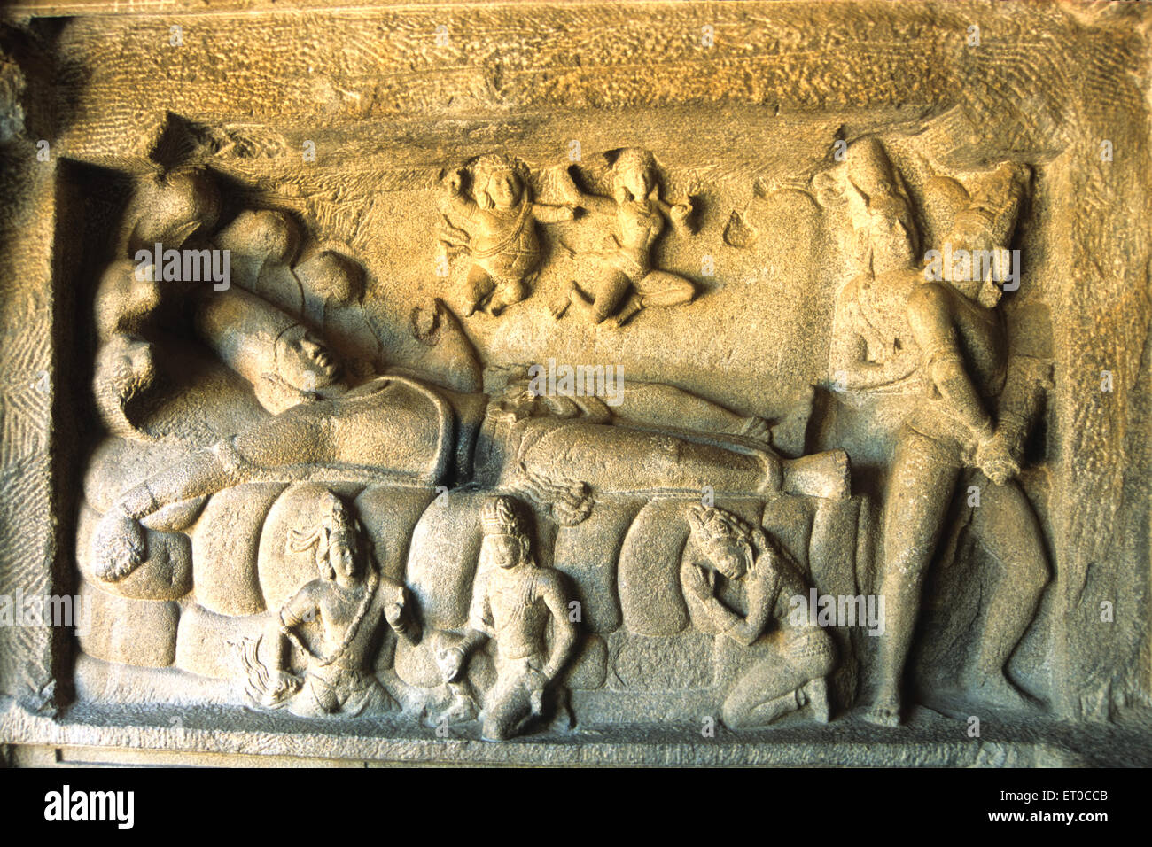 Vishnu on serpent couch in yoga nidra ; Mahishamardini cave ...