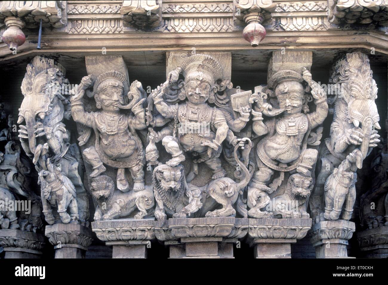 Lord Veerabhadra wooden statues in old temple chariot at Madurai ...