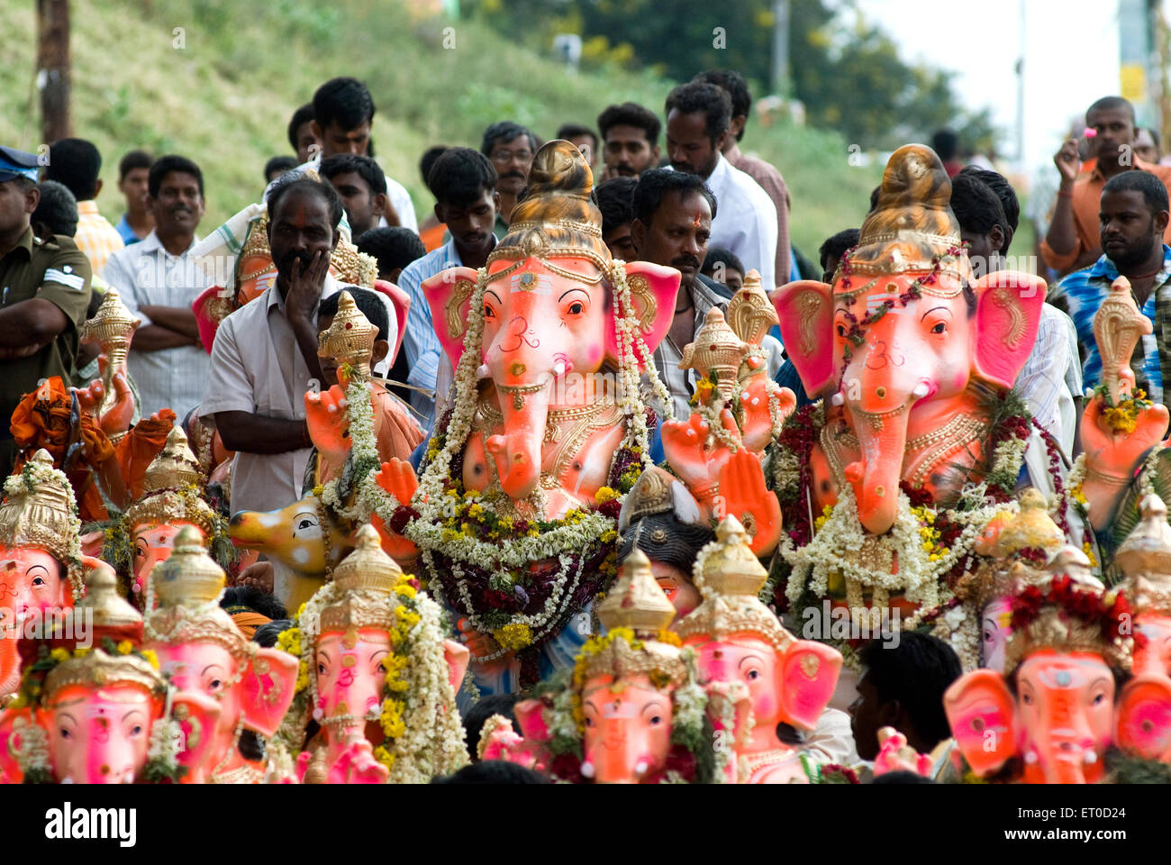 Idols of lord ganesh on ganpati festival ; Dharapuram ; Tamil Nadu ...
