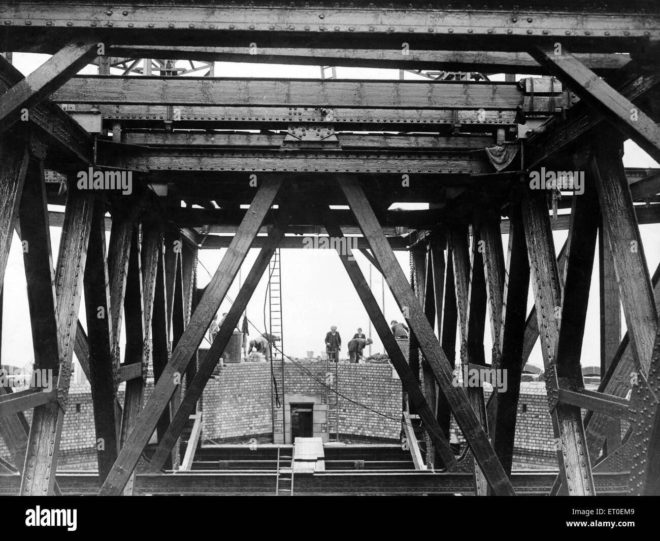 A close up view of the massive steel work which will carry the peel of ...