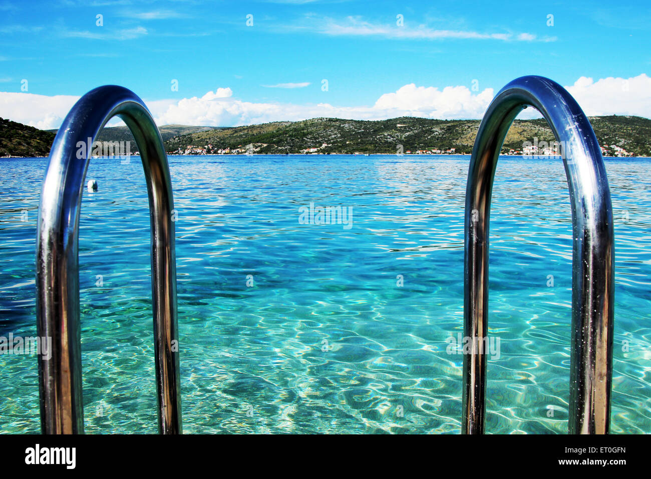 Pool handrails next to the sea Stock Photo - Alamy