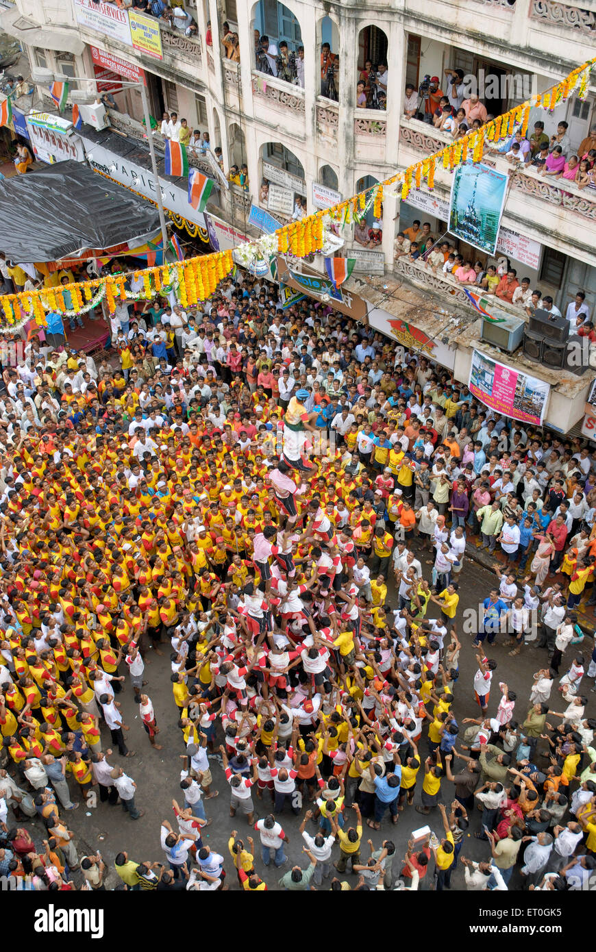 Aerial view human pyramid ; Dahikala ; Janmashtami janmashtmi gokul ...