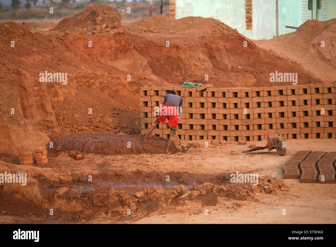 Indian rural man working village brick making factory, Ranchi ...