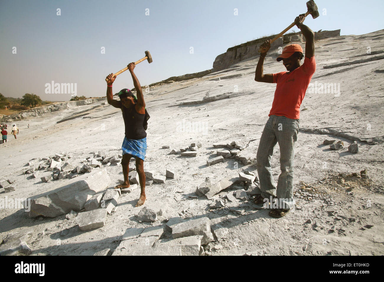 men breaking rocks, rock mountain, Jharkhand, India, Indian workers ...