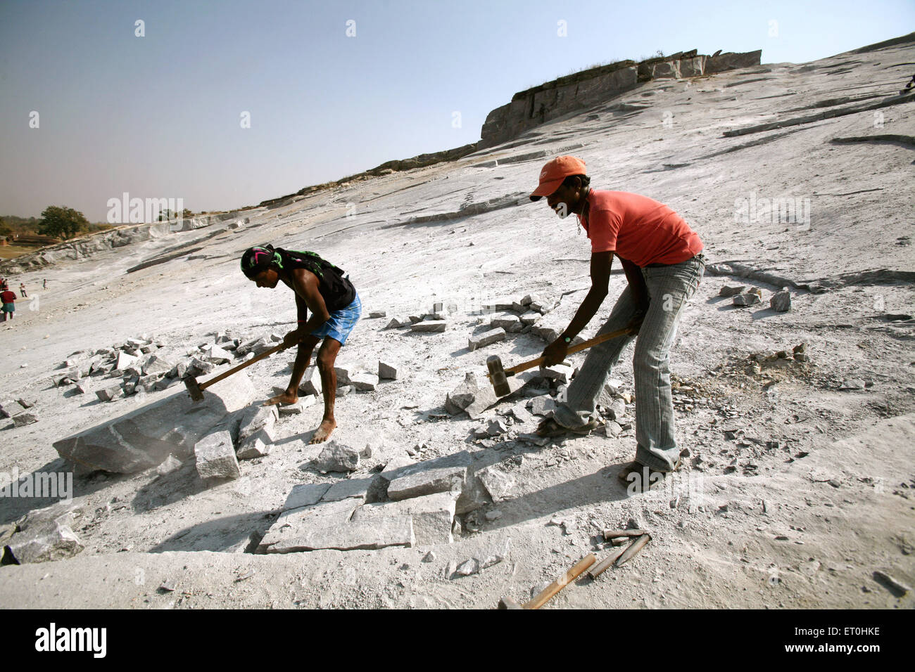 Workers breaking rock from rock mountain in Jharkhand ; India Stock ...